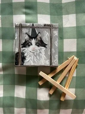 Art | 4 X 4 Inch Window Whiskers Mini Original Oil Painting | Poshmark